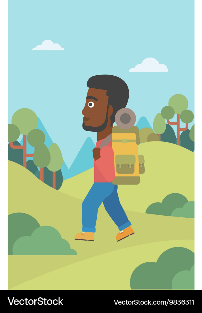 Man with backpack hiking Royalty Free Vector Image