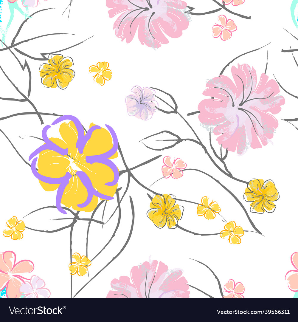 Pink flowers blooming pattern pastel watercolor Vector Image