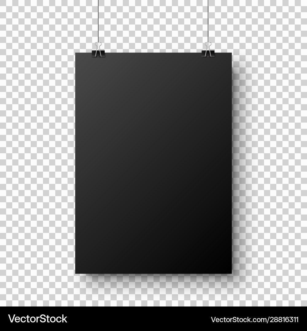 Realistic black hanging blank paper sheet Vector Image