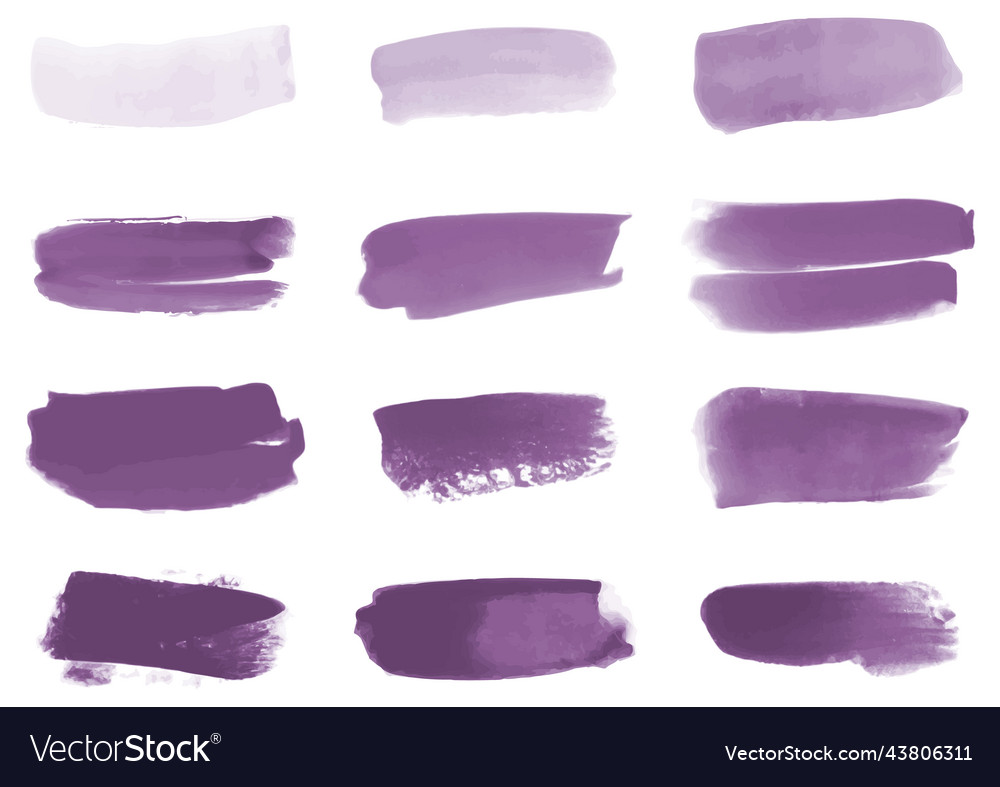 Set of purple watercolor brush stroke Royalty Free Vector