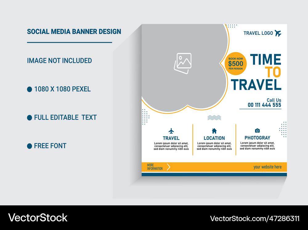 Time to travel banner template Royalty Free Vector Image