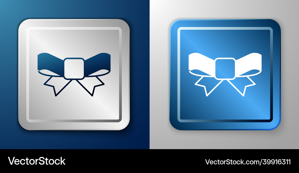 White gift bow icon isolated on blue and grey Vector Image