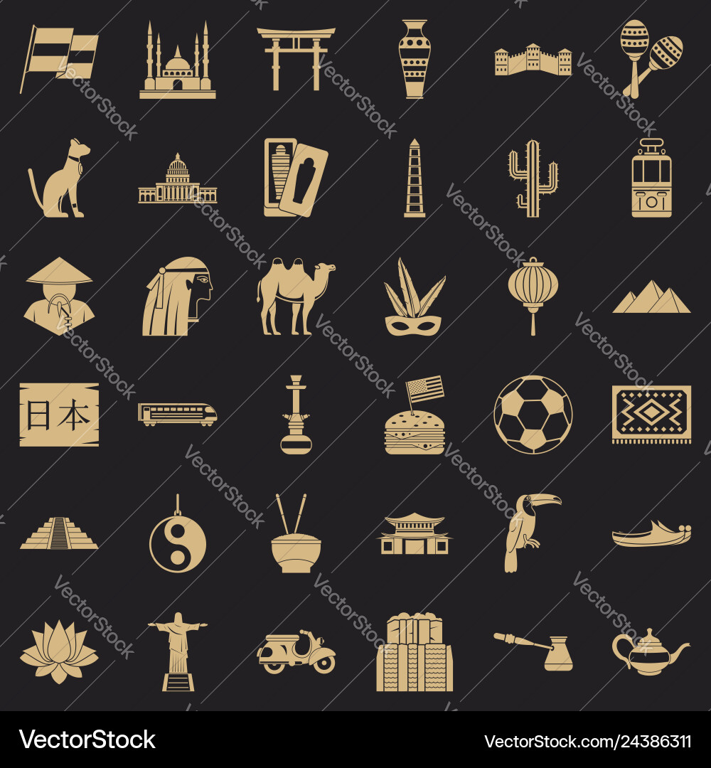 World tour icons set simple style Royalty Free Vector Image