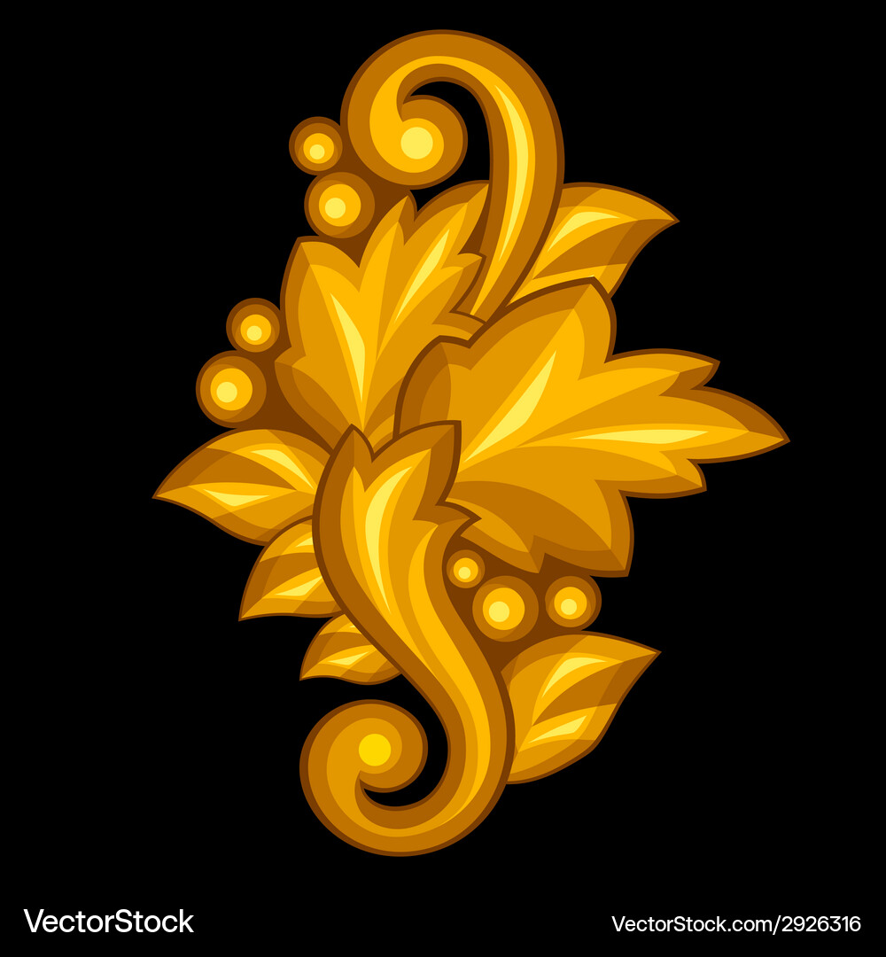 Baroque ornamental antique gold element on black Vector Image
