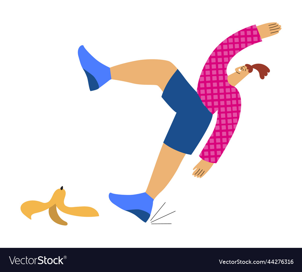Careless Woman Slip On Banana Peel Concept Vector Image
