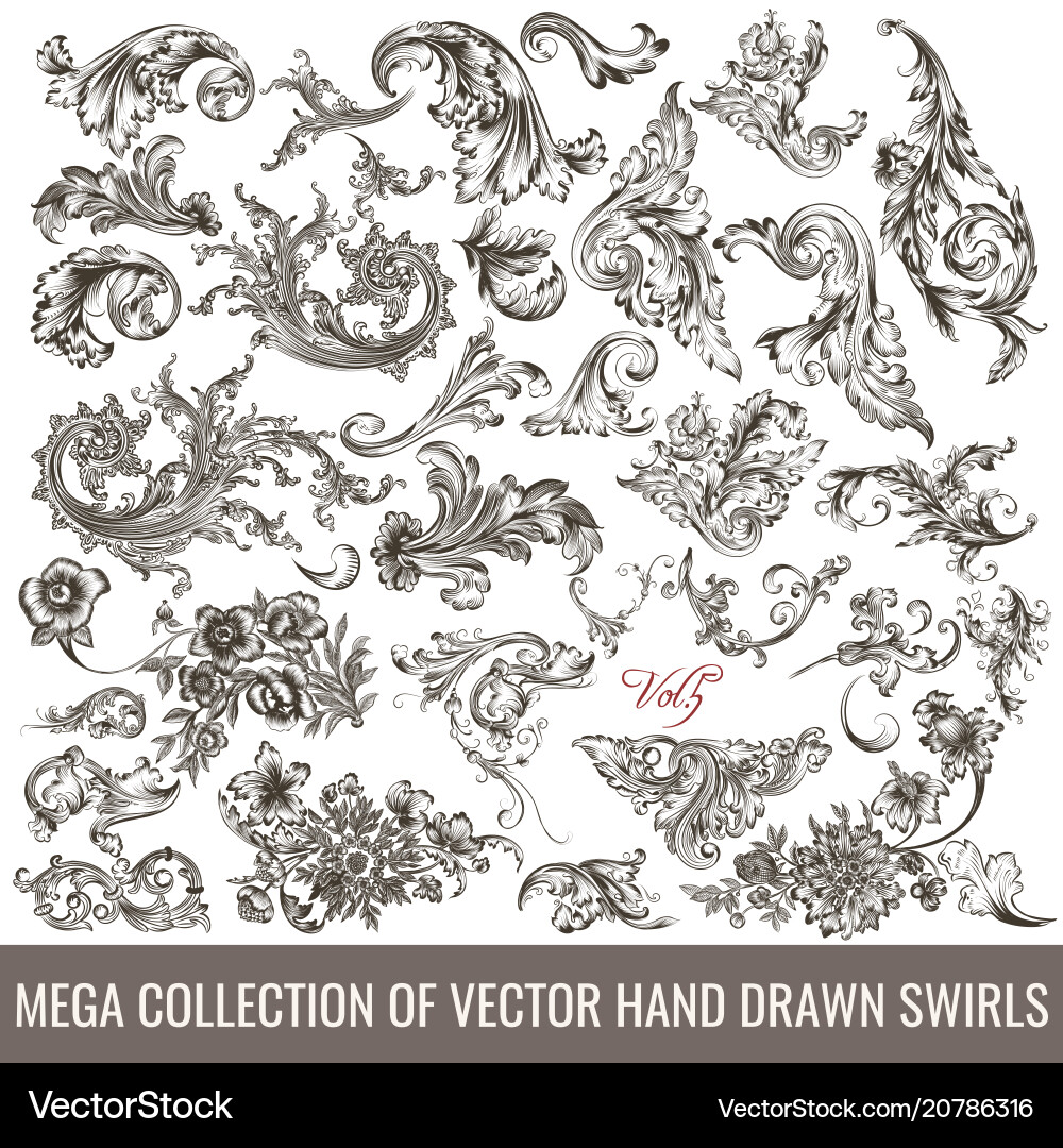 Collection hand drawn flourishes engraved style Vector Image