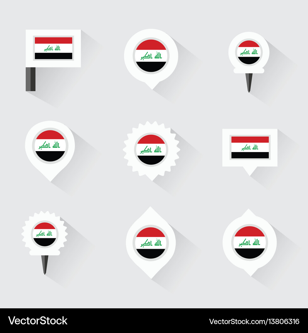 Iraq flag and pins for infographic map design Vector Image