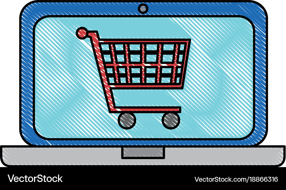 Laptop computer with cart shopping Royalty Free Vector Image