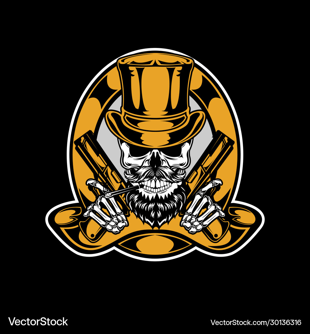 Mafia skull with classic style ribbons Royalty Free Vector