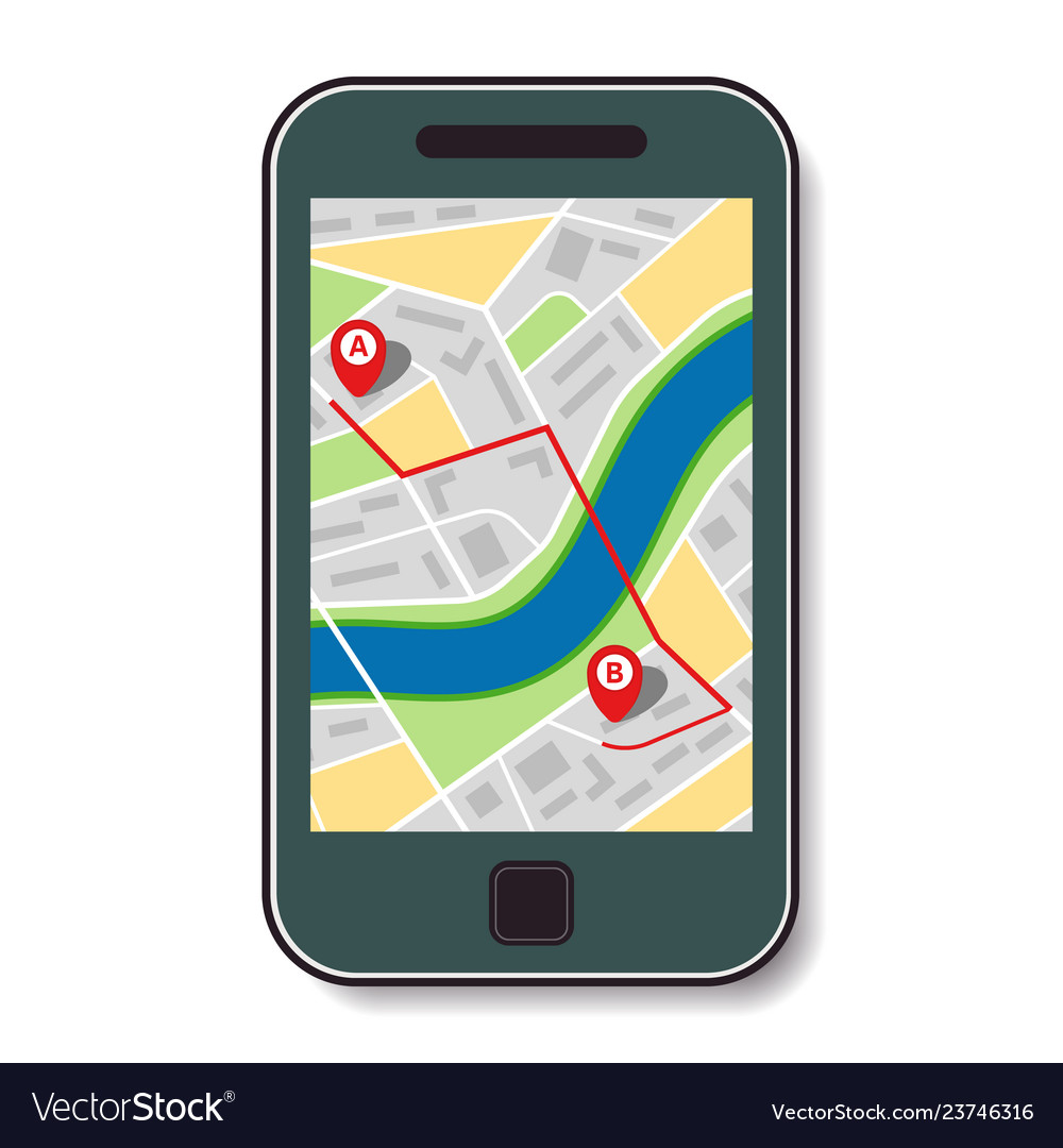 Mobile phone with a map of the city Royalty Free Vector