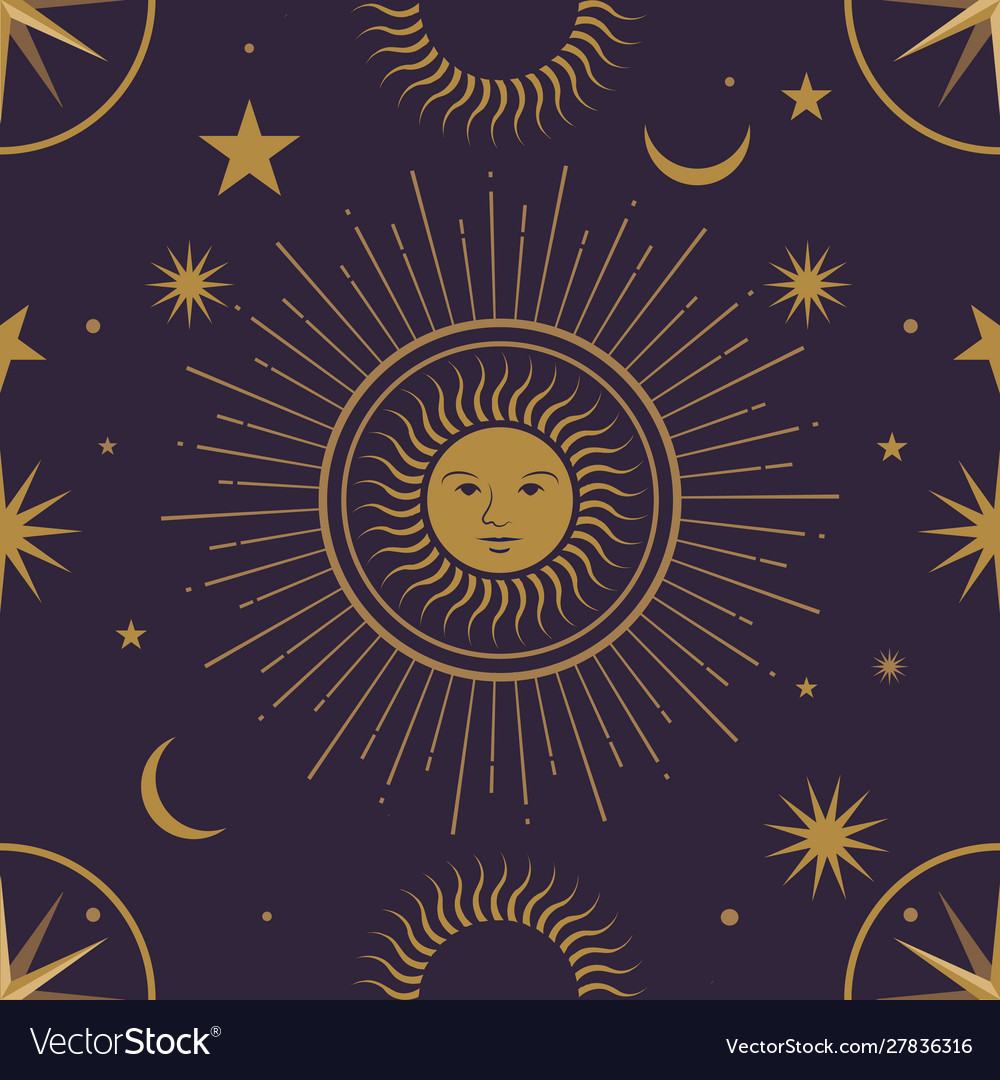 Moon sun and stars seamless ornamental pattern Vector Image