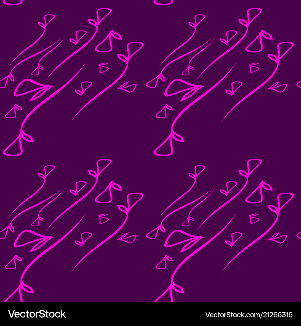 Pattern from plant pink elements on a lilac Vector Image