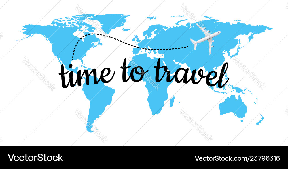Time to travel on blue world map Royalty Free Vector Image