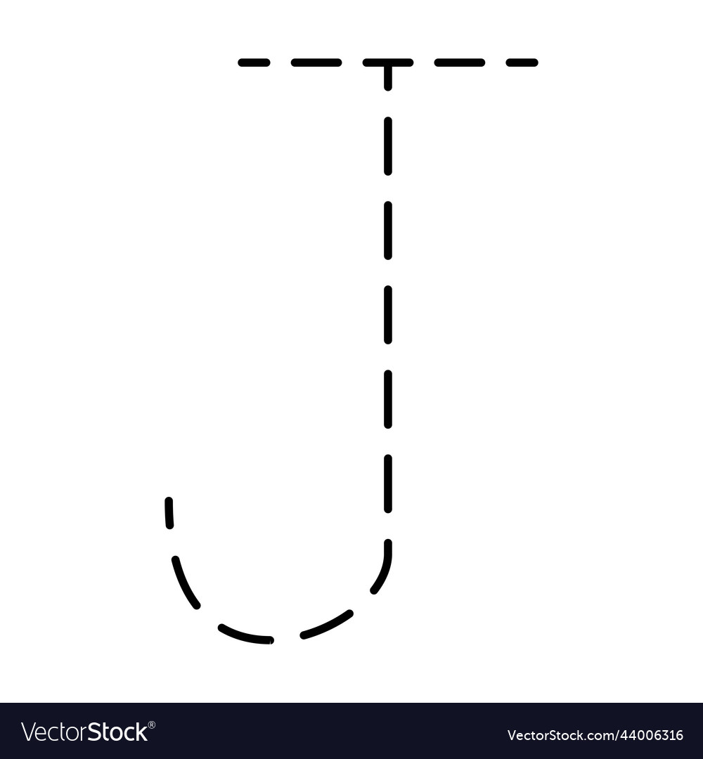 Tracing alphabet letter j prewriting dotted line Vector Image