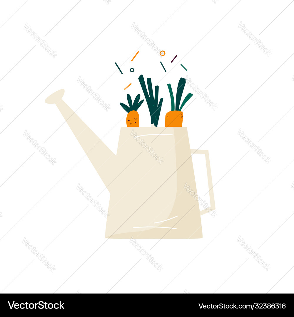 Watering can with fresh vegetables organic Vector Image