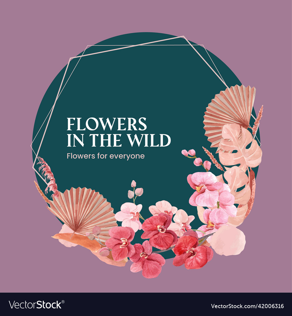 Wreath template with orchid flower boho Royalty Free Vector