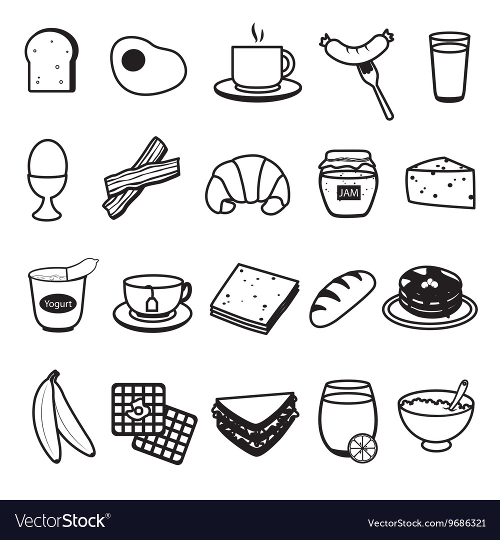 Basic breakfast icons set Royalty Free Vector Image