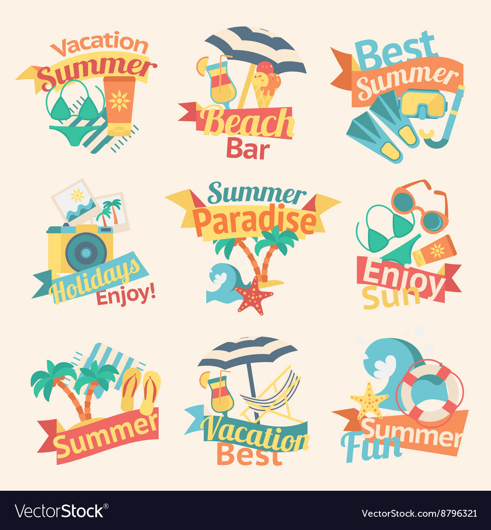 Beach Labels Flat Set Royalty Free Vector Image