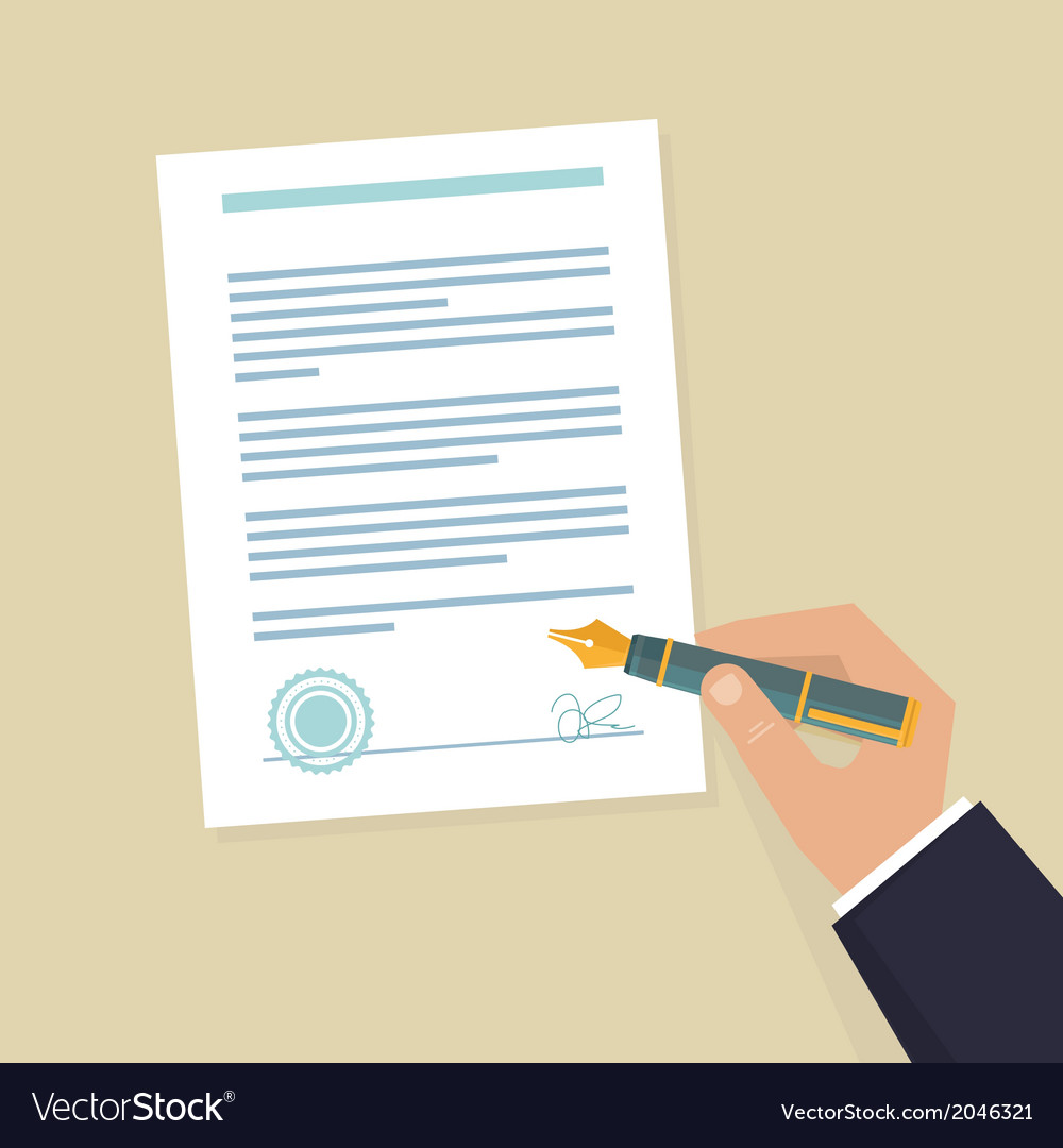 Contract sign hand Royalty Free Vector Image - VectorStock