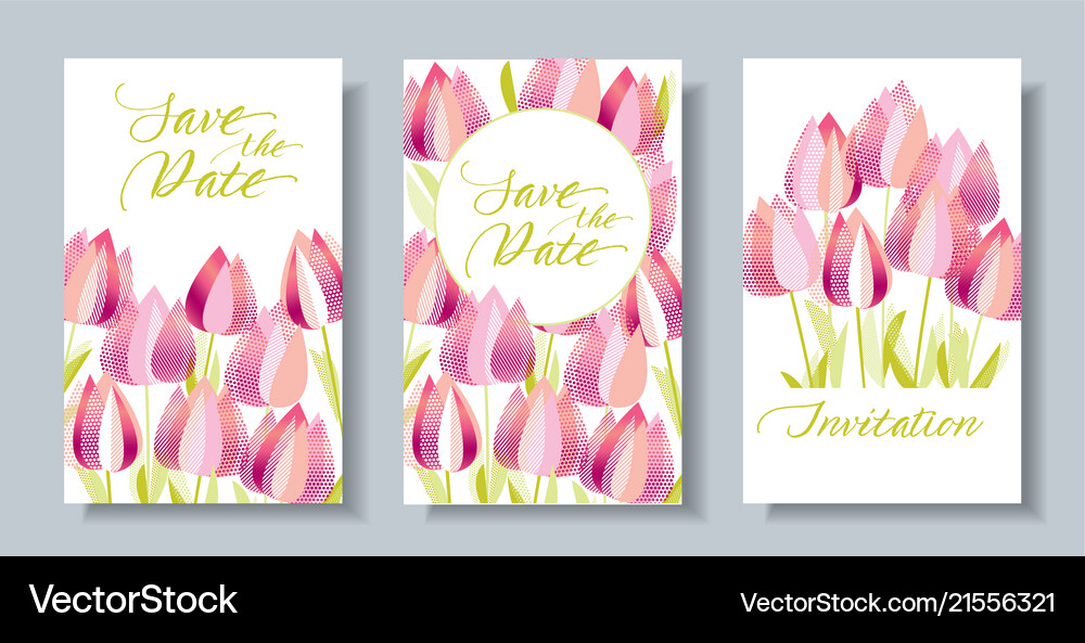 Decorative textured tulip flowers card set Vector Image