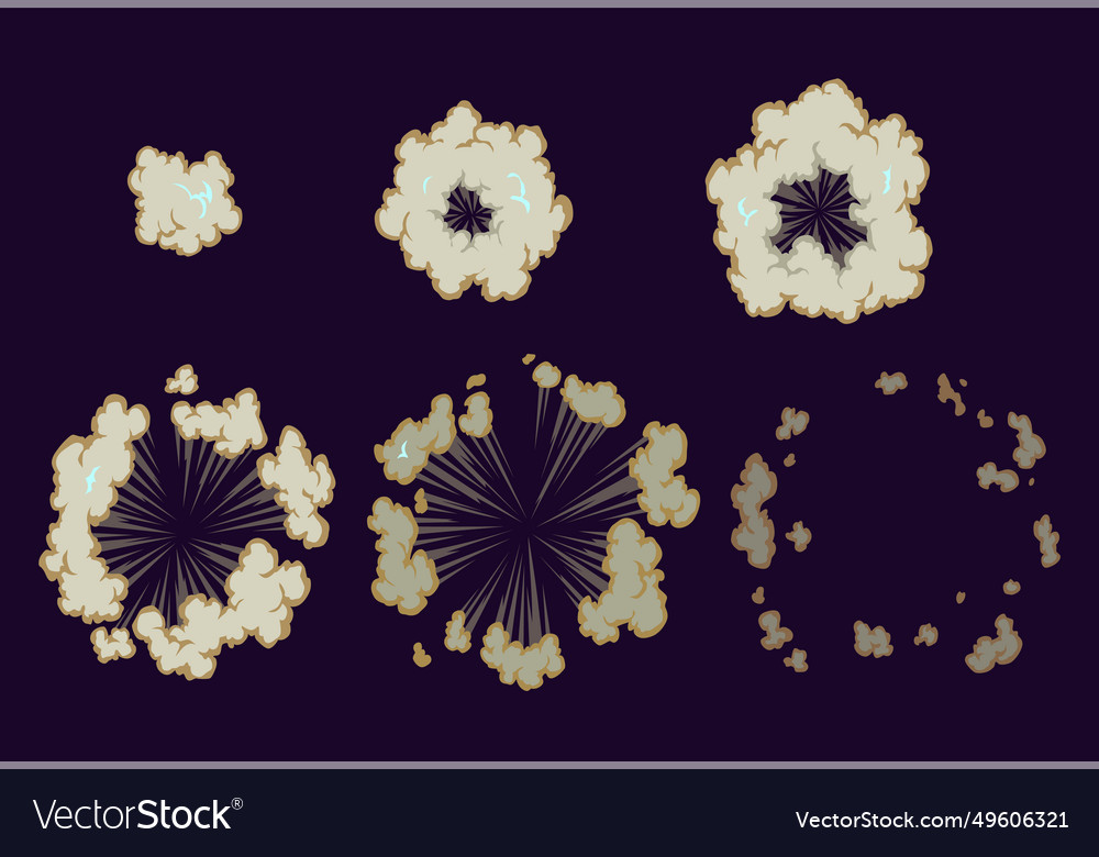 Explosion animation set cartoon burst effect Vector Image