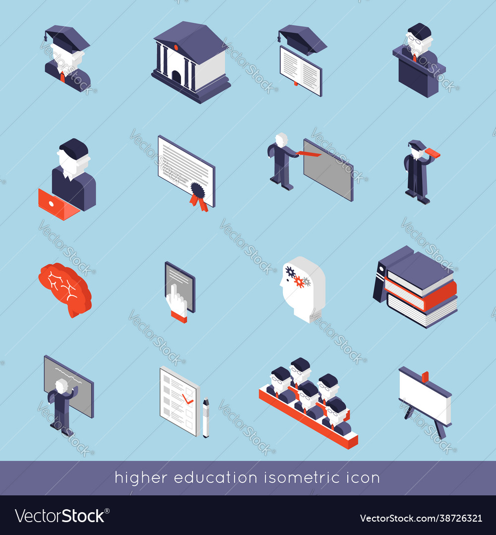 Higher education isometric set Royalty Free Vector Image