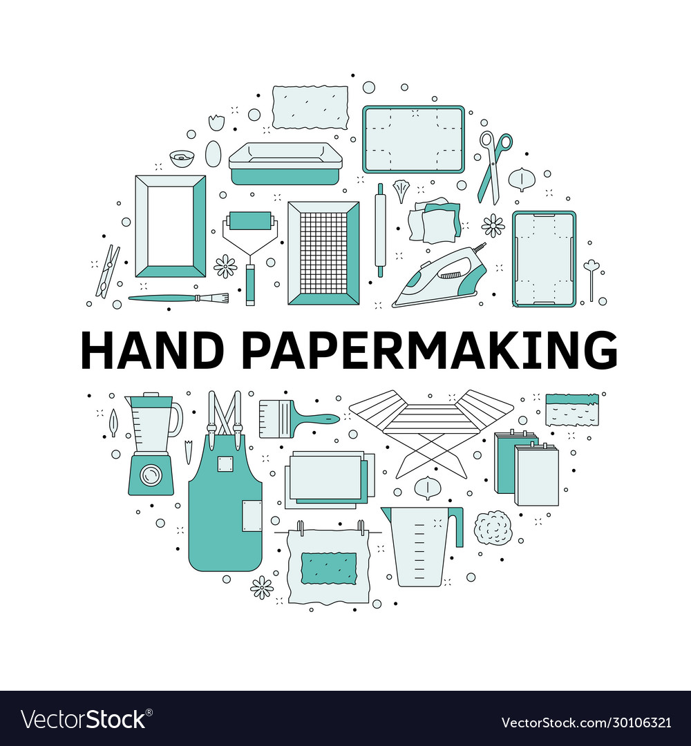 Items for hand papermaking icon set Royalty Free Vector
