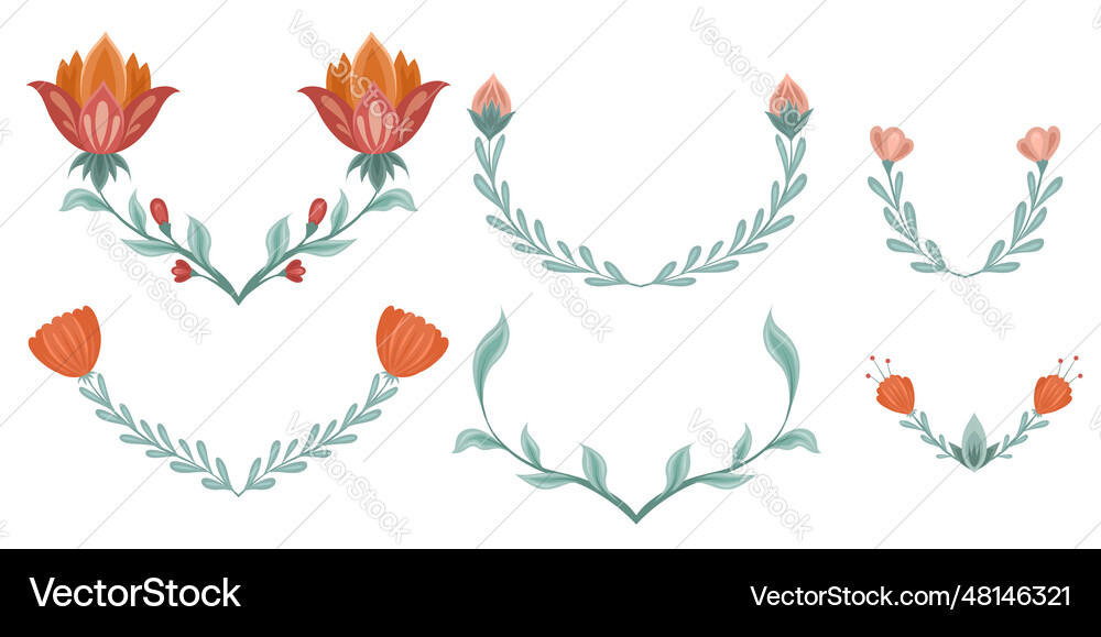 Set of folk art floral frames collection Vector Image