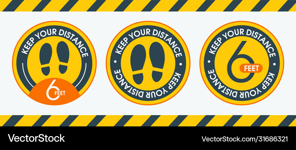 Set sign keep your distance 6 feet floor marking Vector Image