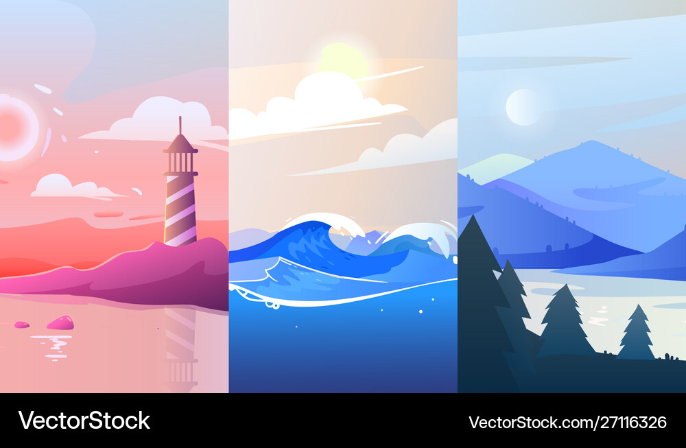 Gradient landscape with mountains and wood Vector Image
