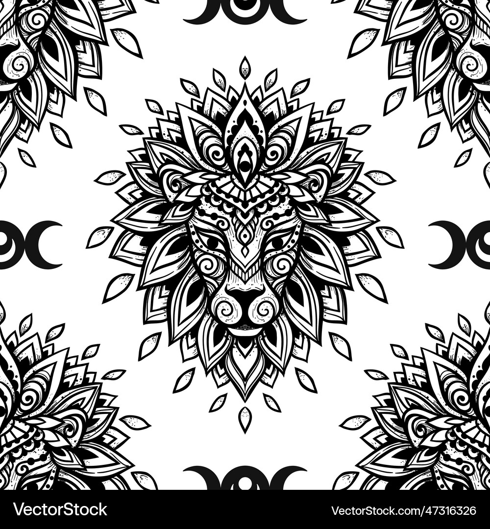 Lion mandala head leo zodiac Royalty Free Vector Image