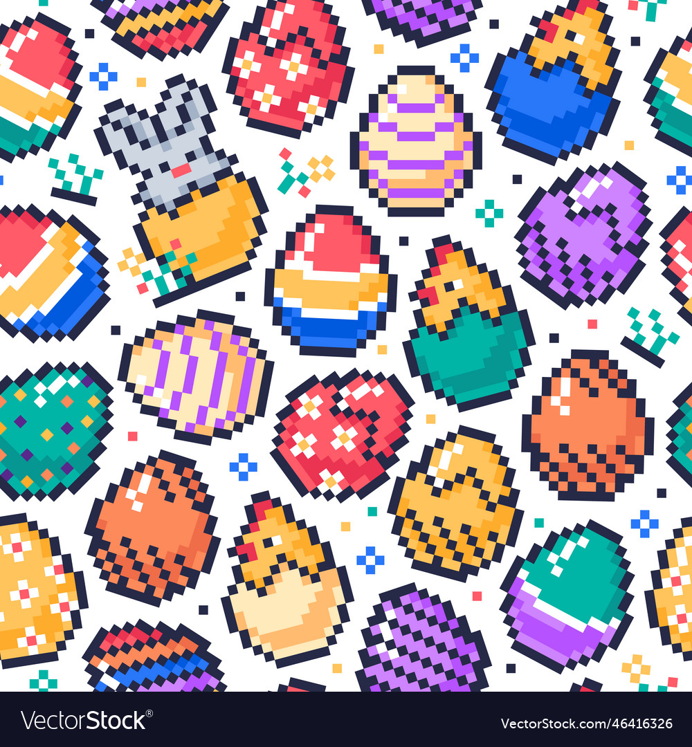 Pixel 8 bit eggs seamless pattern easter Vector Image