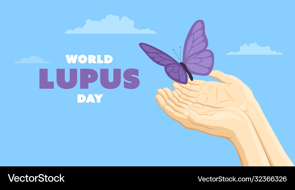 Two hands holding a purple butterfly Royalty Free Vector