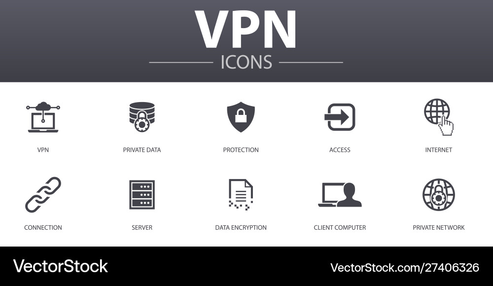 Vpn simple concept icons set contains Royalty Free Vector