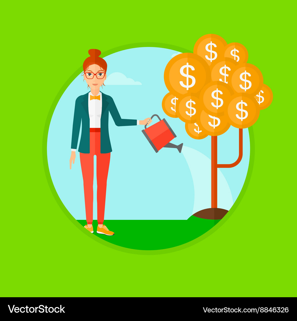 Woman watering money tree Royalty Free Vector Image