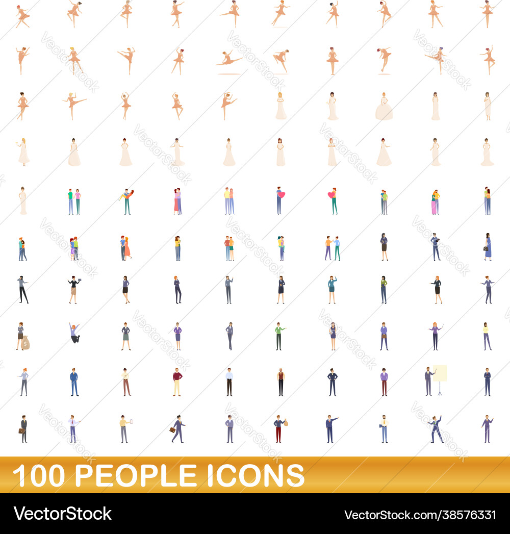 100 people icons set cartoon style Royalty Free Vector Image