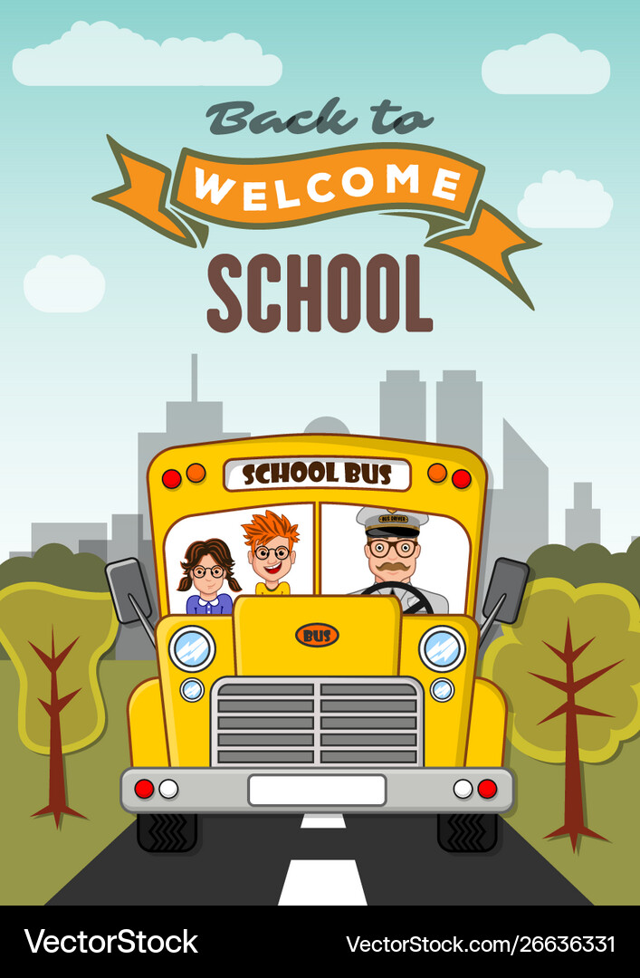 Back to school poster template with bus Royalty Free Vector