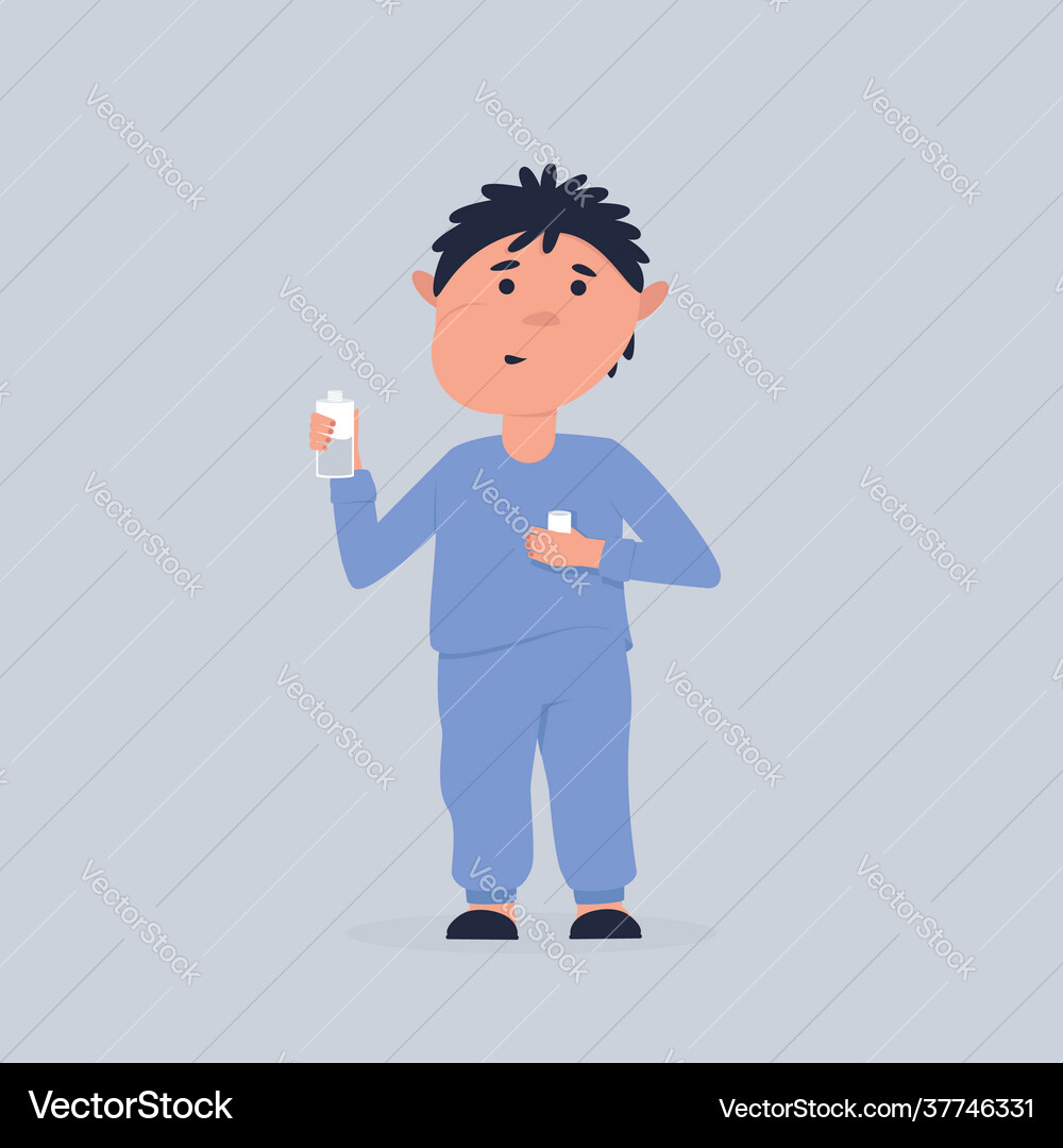 Boy uses a mouthwash Royalty Free Vector Image