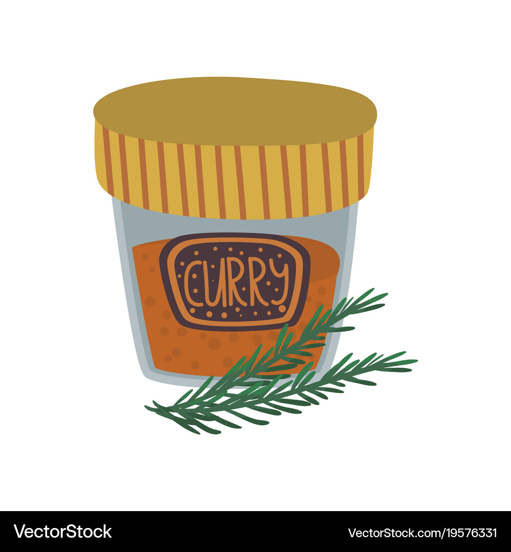 Curry powder in a glass jar spice herb element Vector Image