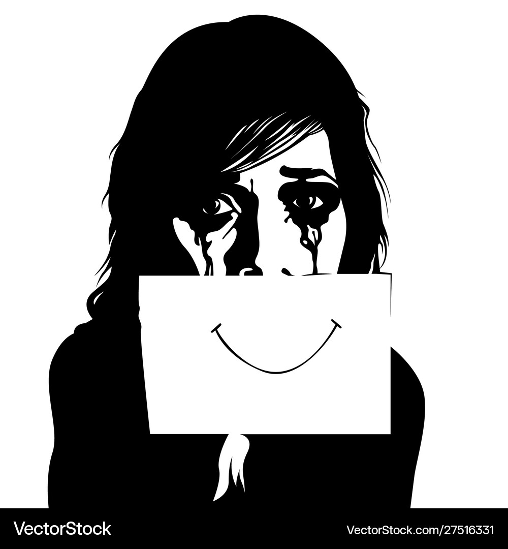 Depression crying woman with a smile drawn Vector Image