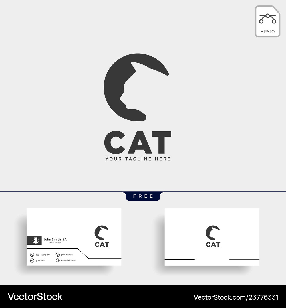 Letter c cat pet animal type logo template icon Vector Image