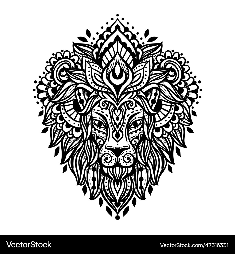 Lion mandala head leo zodiac Royalty Free Vector Image