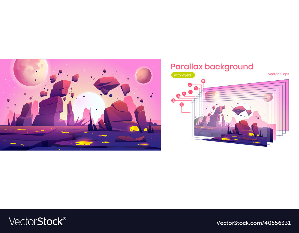 Parallax background with alien planet landscape Vector Image
