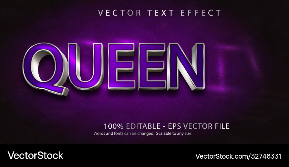 Queen text purple color and shiny silver style Vector Image