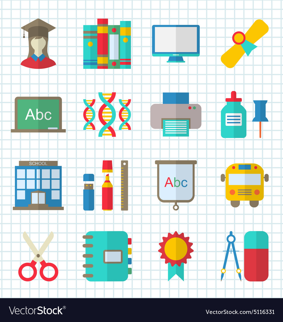 School colorful simple icons Royalty Free Vector Image