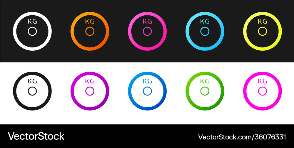 Set weight plate icon isolated on black and white Vector Image