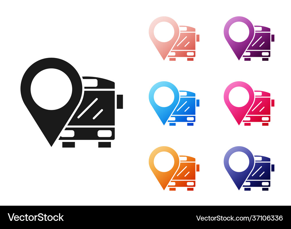 Black location with bus icon isolated on white Vector Image