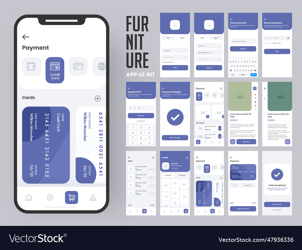 Furniture app ui kit for responsive mobile app Vector Image Furniture app ui kit for responsive mobile app Vector Image