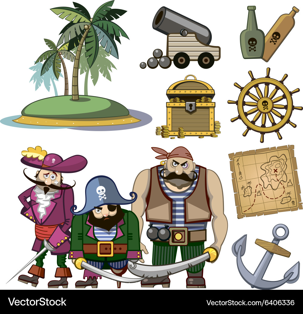Pirate characters set in cartoon style Royalty Free Vector