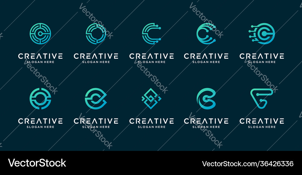 Set creative letter c modern liner digital Vector Image
